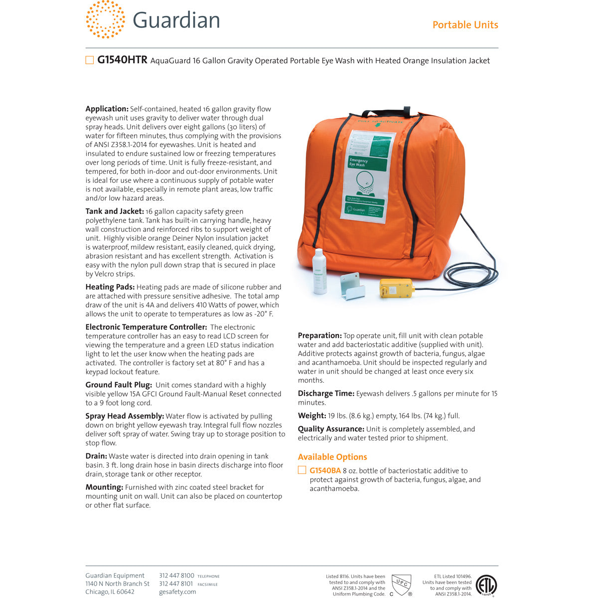 Guardian G1540HTR Aquaguard 16 Gallon Gravity Operated Portable Eye ...