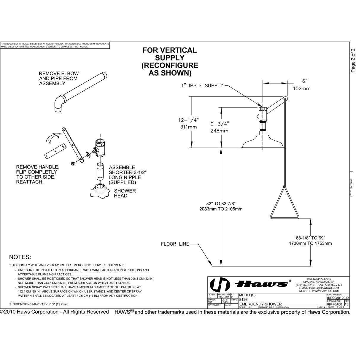 Haws 8123 Drench Shower w/ Stainless Steel Showerhead Universal Mount ...