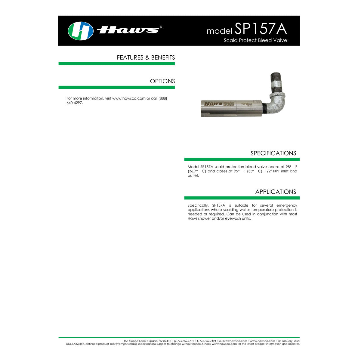Haws SP157A Scald Protection Valve | EyewashDirect.com