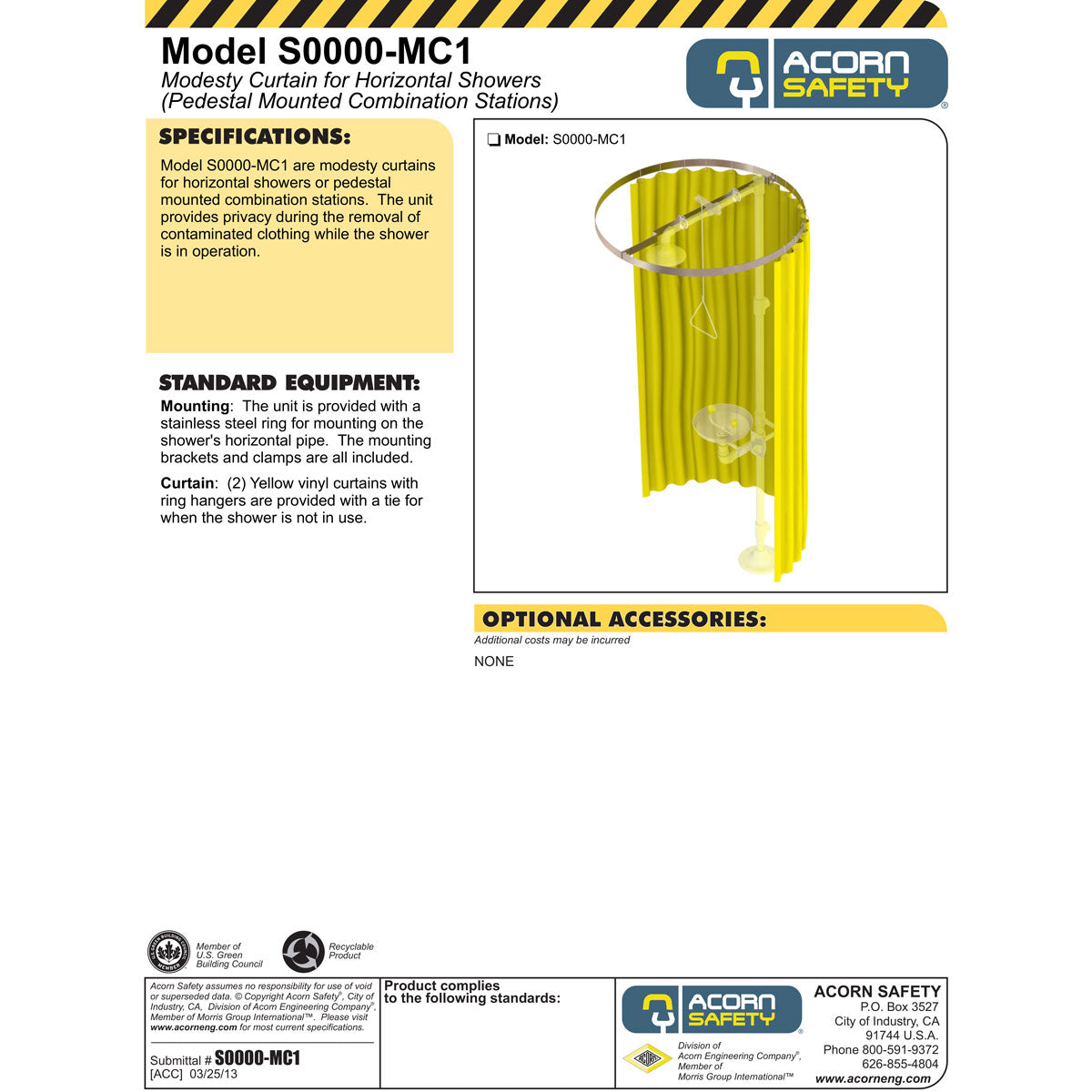 Acorn S0000-MC1 Drench Shower Modesty Curtain (For Horizontal Arms ...