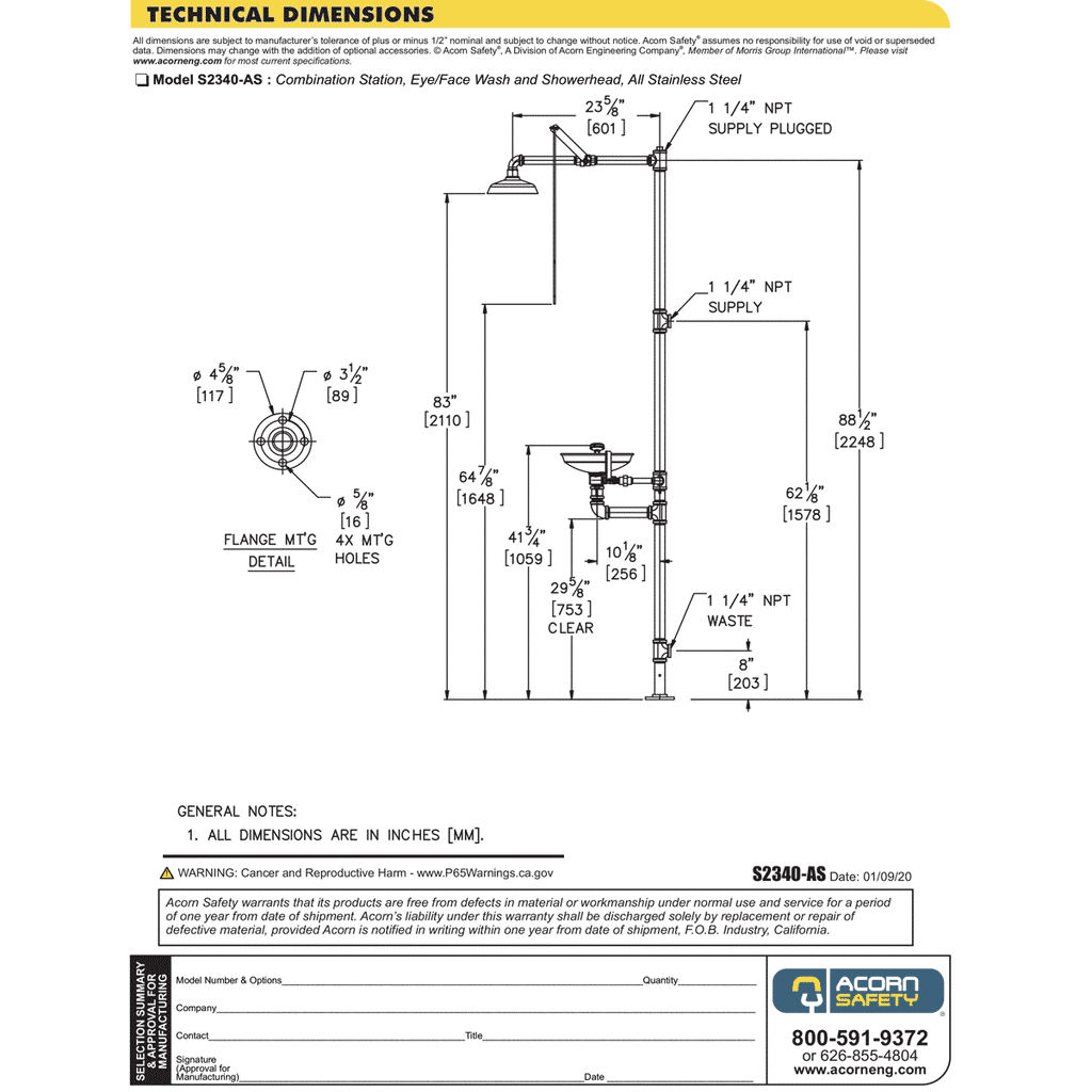 Acorn S2340-AS Combination Eye/Face Wash Station Drench Shower All ...