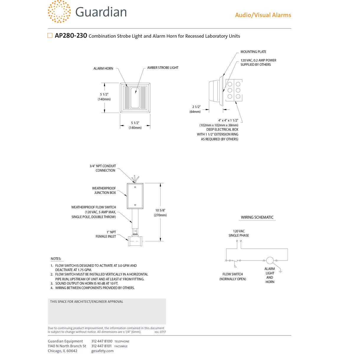 Guardian AP280-235 Electric Alarm Unit for Recessed Laboratory Eyewash ...