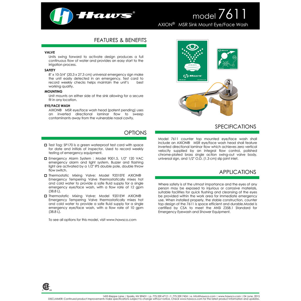 Haws 7611 Swing-Away Eyewash Station Universal Mount | EyewashDirect.com