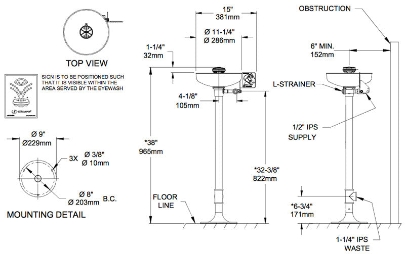 Haws 7361-7461 AXION MSR Pedestal Mount Eyewash Station with Stainless ...