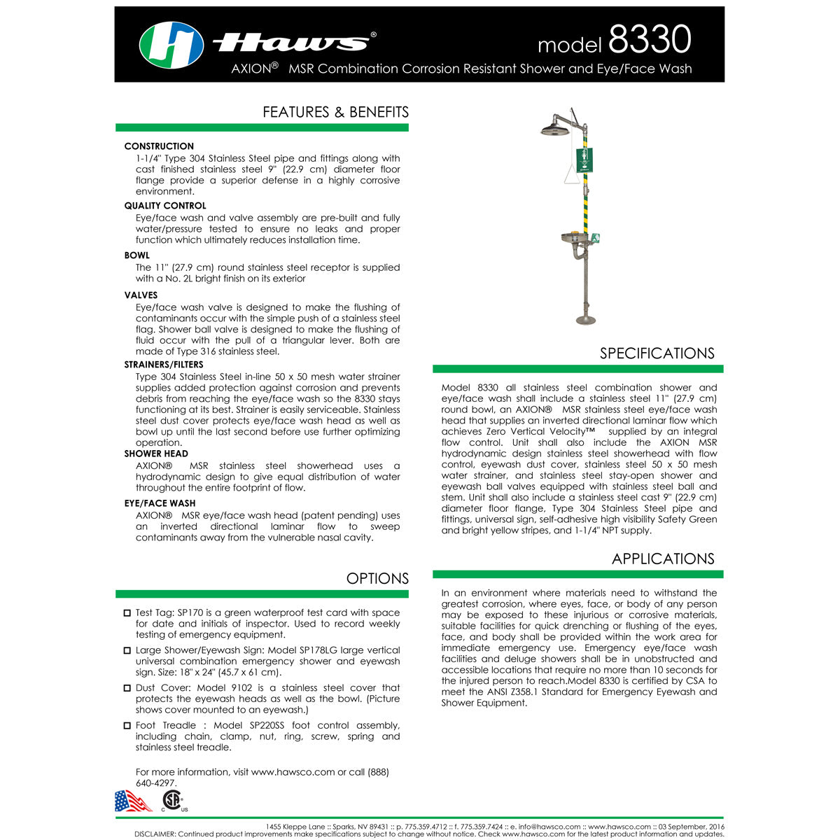 Haws 8330 Stainless Steel Combination Eyewash Station & Drench Shower ...