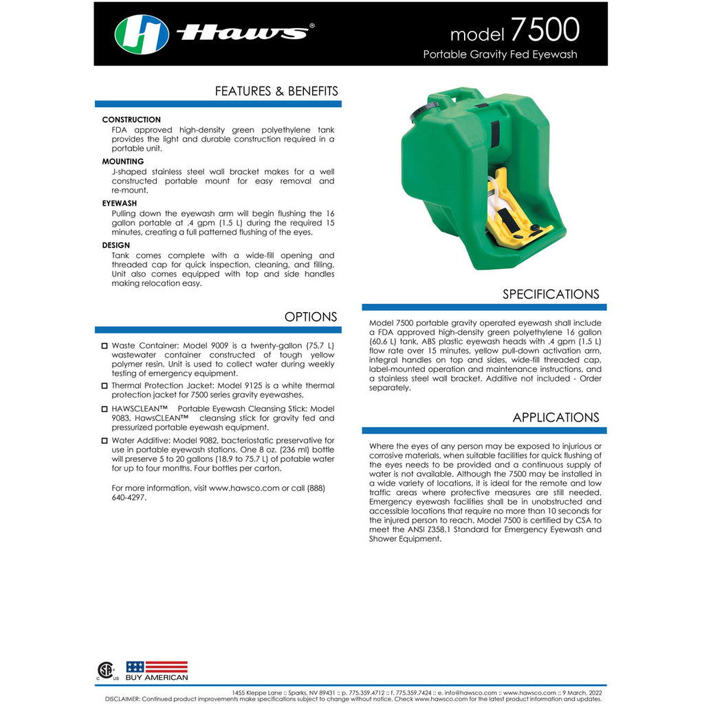 Haws 7500 16 Gallon Portable Eyewash Station | EyewashDirect.com